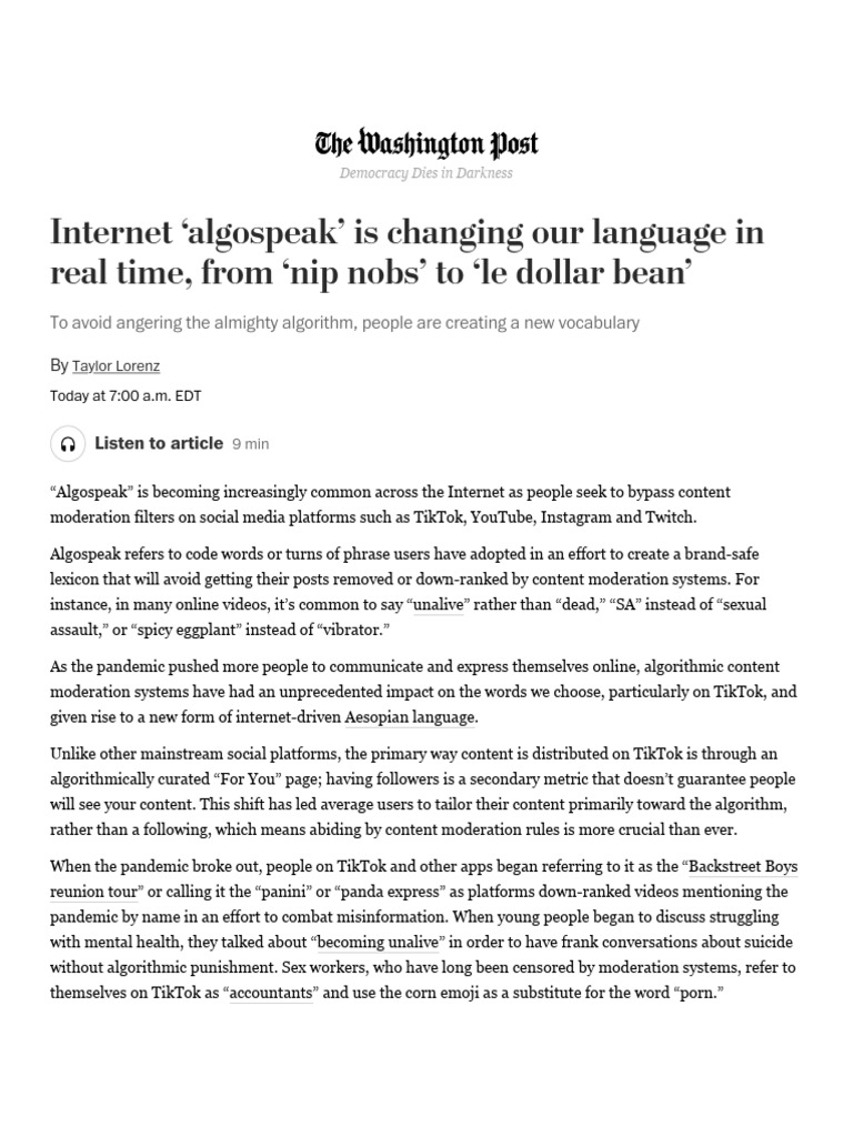 'Algospeak' Is Changing Our Language in Real Time - The Washington Post ...