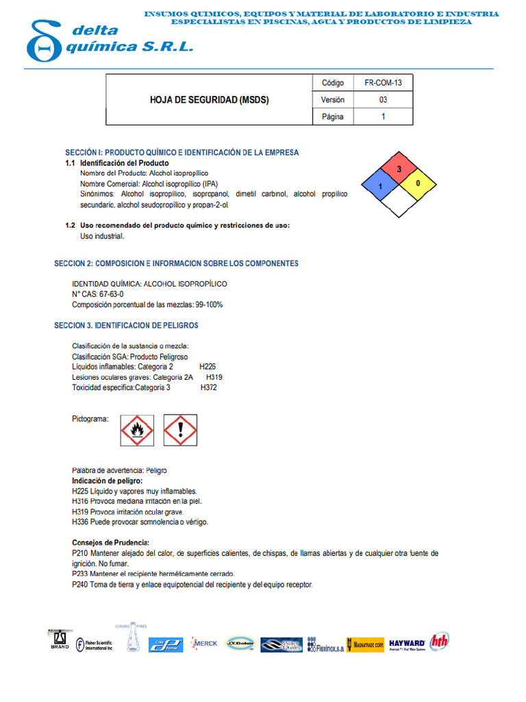 MSDS Alcohol Isopropilico It - Delta | PDF