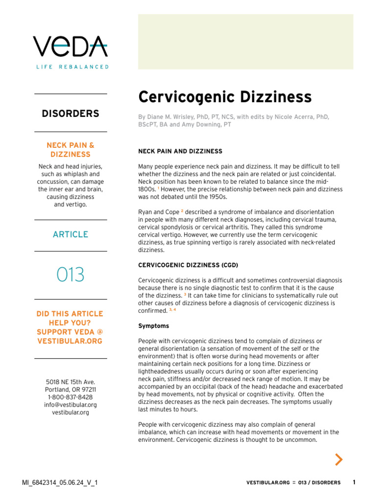 MI - 6842314 Cervicogenic Dizziness | PDF | Vertigo | Neurological Disorders