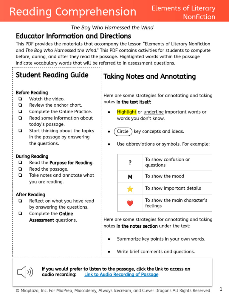 6th Grade The Boy Who Harnessed The Wind Lesson | PDF | Narration
