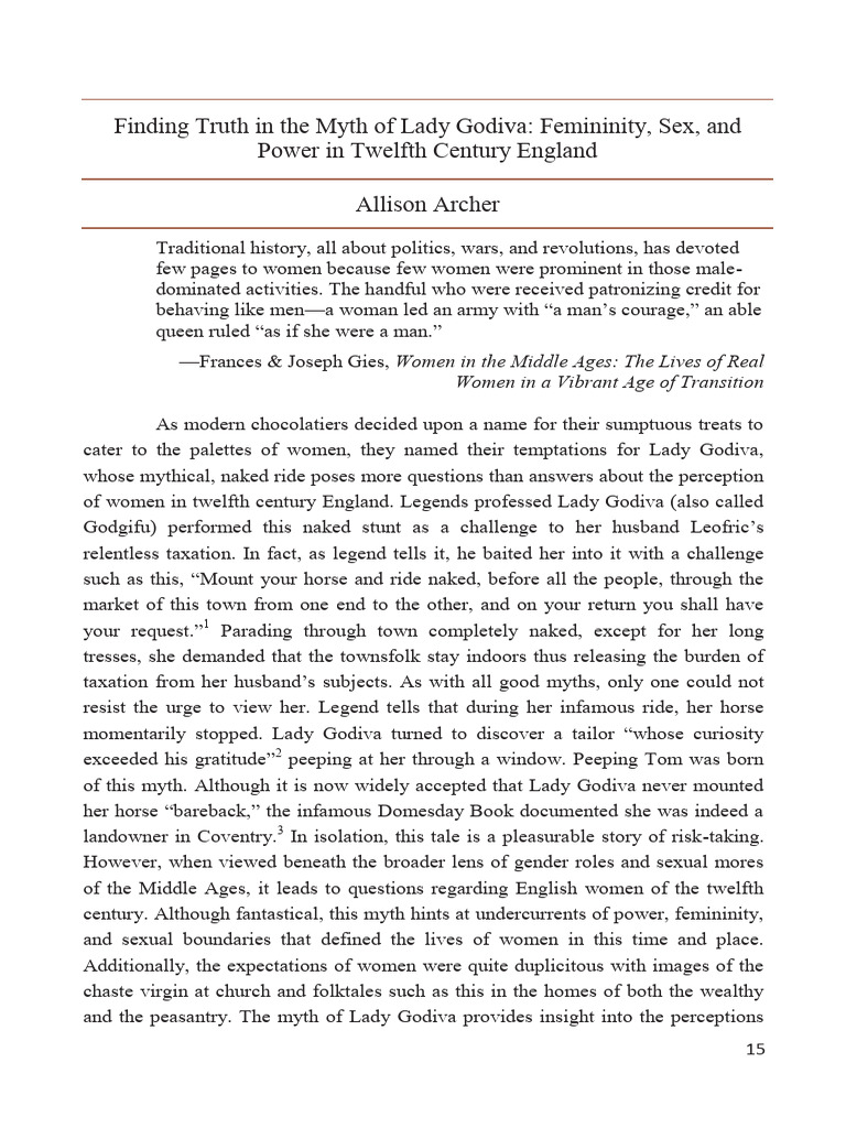 Finding Truth in The Myth of Lady Godiva Femininity Sex and Power in ...