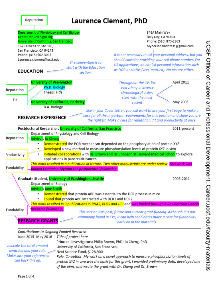 Sample CV Annotated Ucs Fo CPD | PDF | Biology | Academia