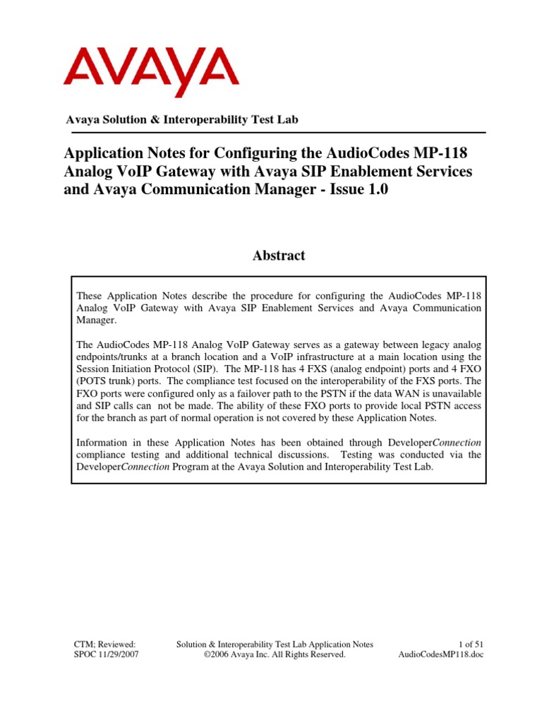 Avaya CM SES - MP118 Configuration Guide | PDF | Session Initiation Protocol | Voice Over Ip