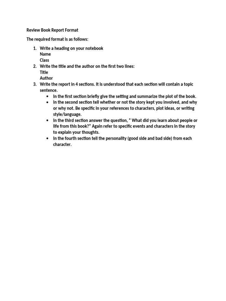 Review Book Report Format | PDF