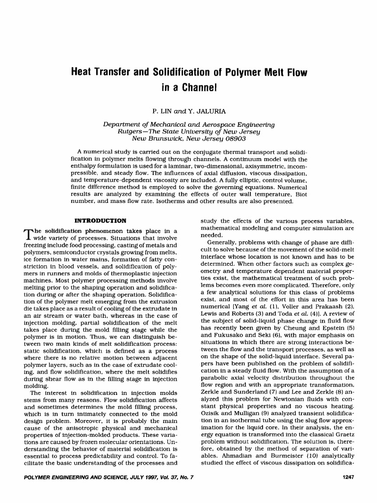Heat - Polymer Melt Flow in A Channel | PDF | Fluid Dynamics | Viscosity