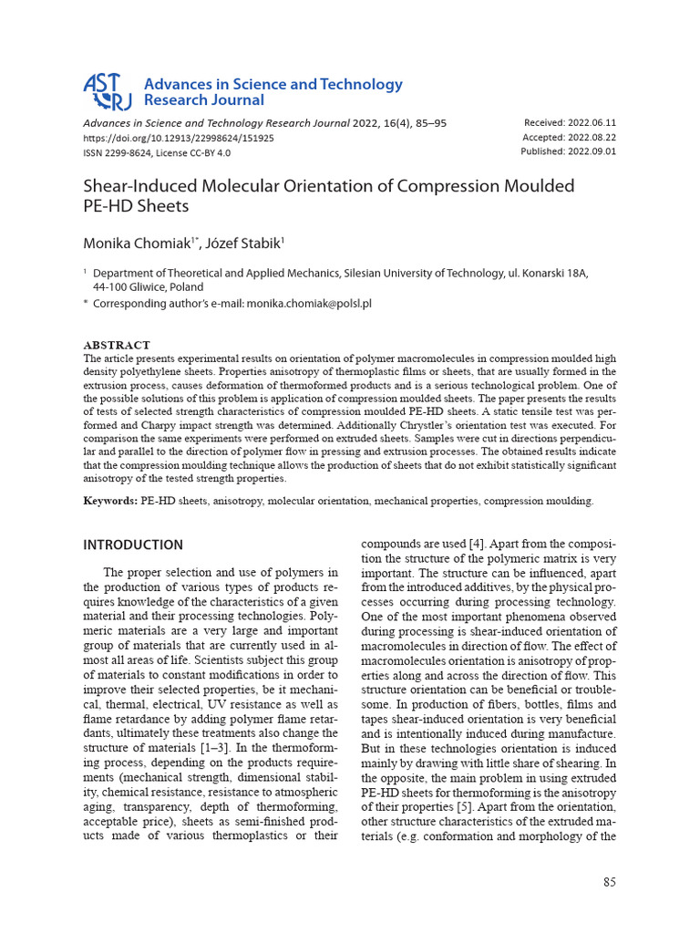 Comp - Shear-Stress Chain Orientation | PDF | Polymers | Extrusion