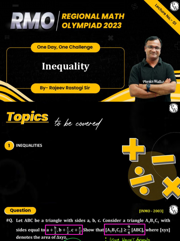 Inequality (RMO) 01 - Class Notes - (IOQM & RMO 2023) | PDF