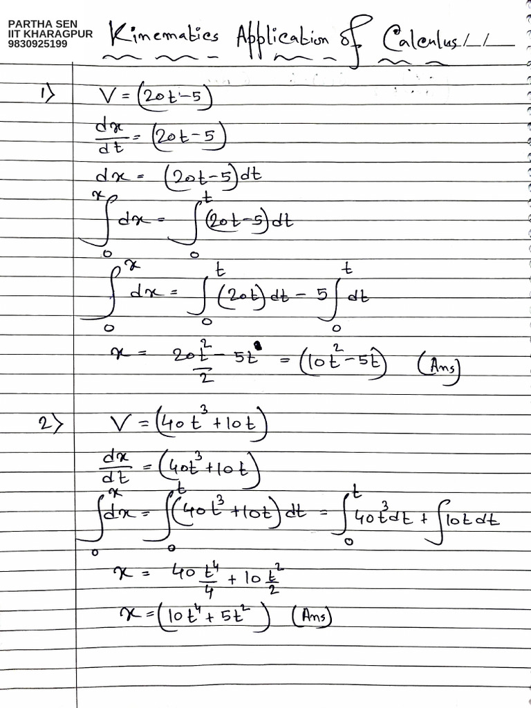 0-Kinematics Application of Calculus Solution | PDF