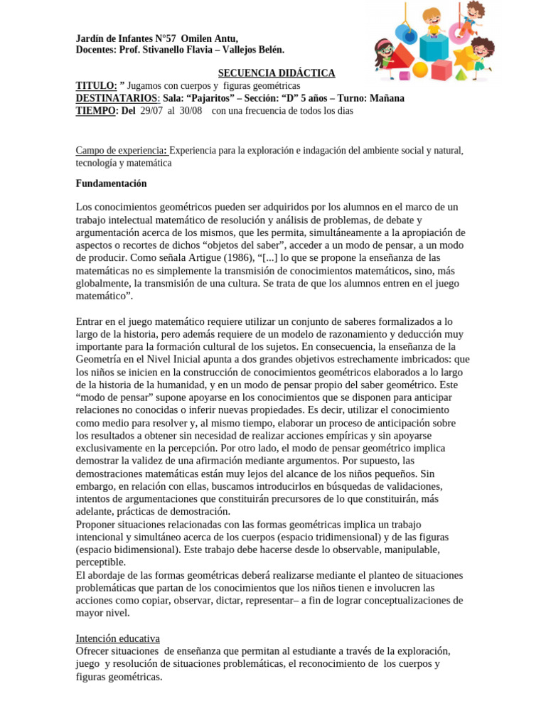 SD Jugamos Con Los Cuerpos y Figuras Geométricas. Sala de 5 Pajaritos ...