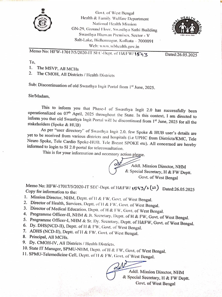 Discontinuation of Existing Telemedicine SI Portal From June 2025 | PDF