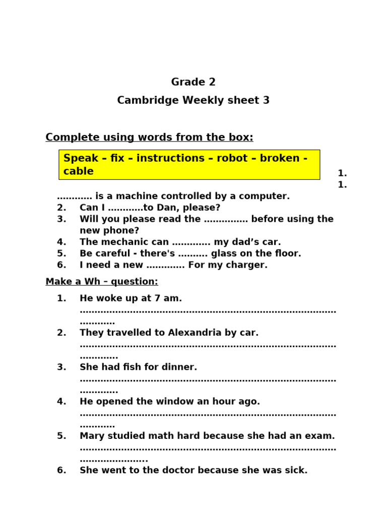 Cambridge Weekly Sheet 3 | PDF