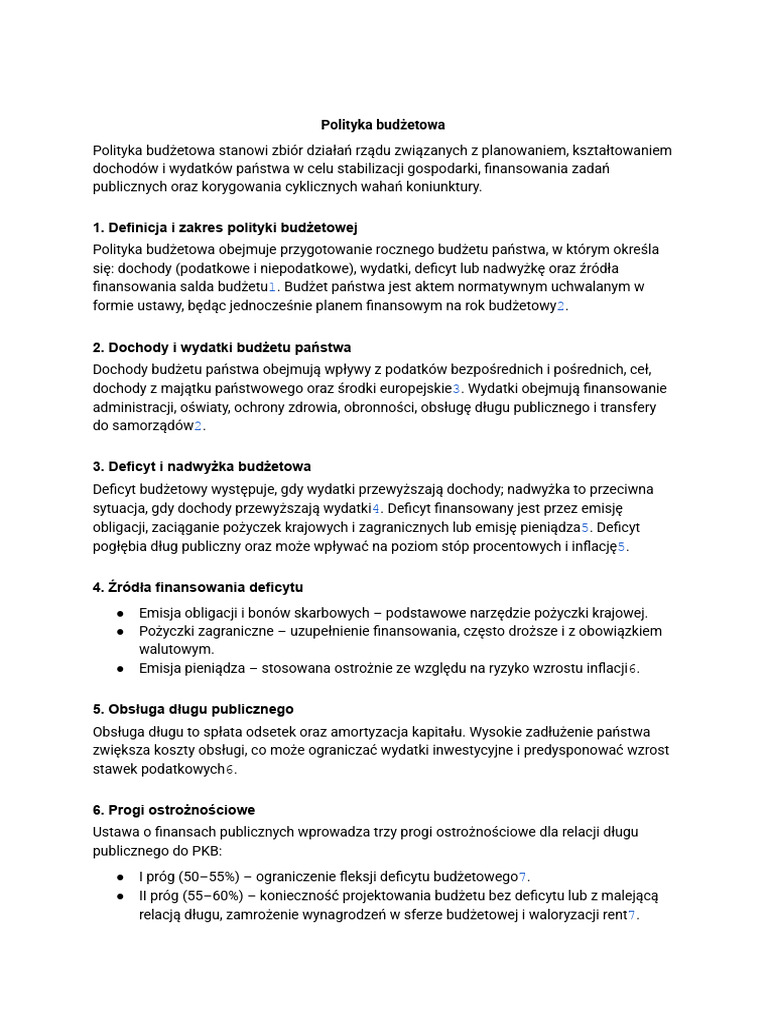 Polityka Budżetowa. Definicja, Zakres, Budzet | PDF