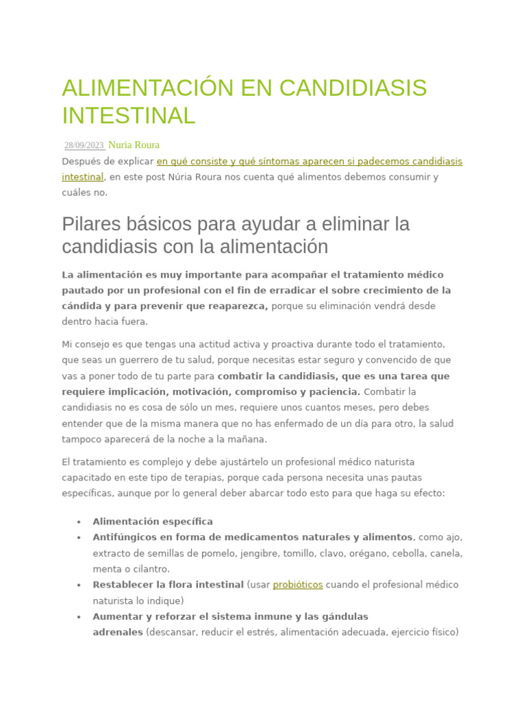 Alimentación en Candidiasis Intestinal | PDF | Alimentos | Vegetales