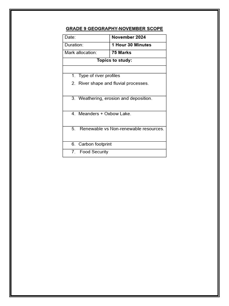 Grade 9 Geography Exam Scope | PDF