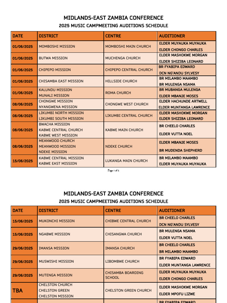 2025 Midlands-East Zambia Music Auditions | PDF