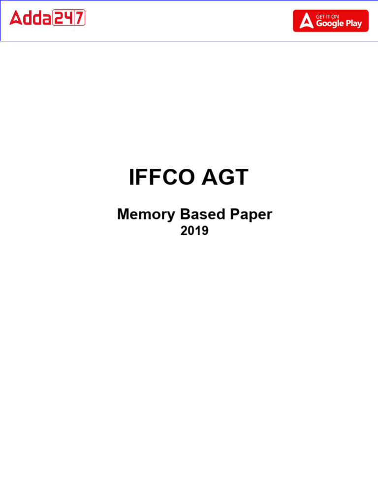 Iffco Agt 2019 Memory Based Paper 3184d887 | PDF | Seed | Soil