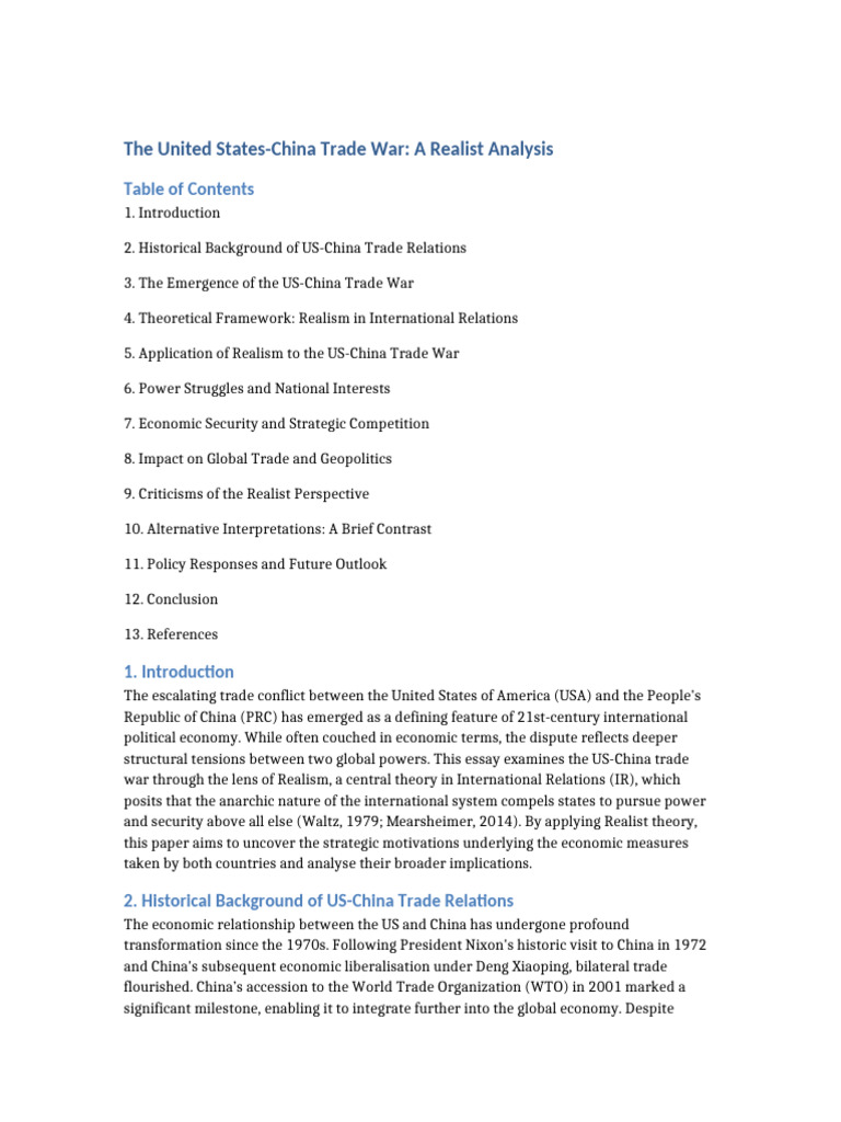 US-China Trade War: A Realist Perspective | PDF | International ...