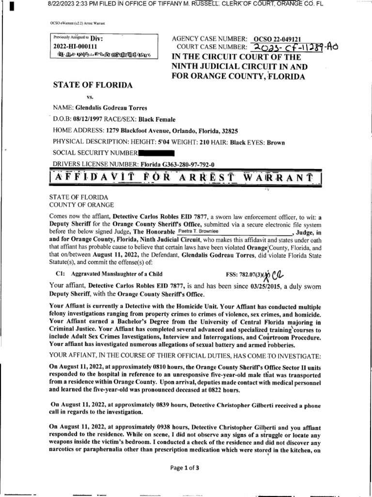 2023 arrest affidavit for Glendalis Godreau Torres | PDF | Detective ...