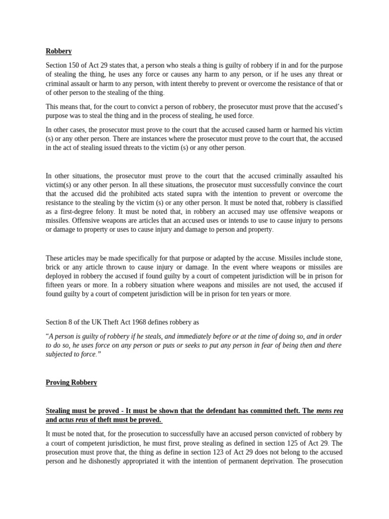Understanding Robbery Under Act 29 | PDF | Robbery | Theft