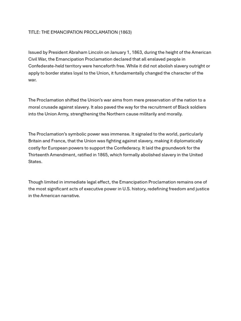 Emancipation Proclamation Overview | PDF