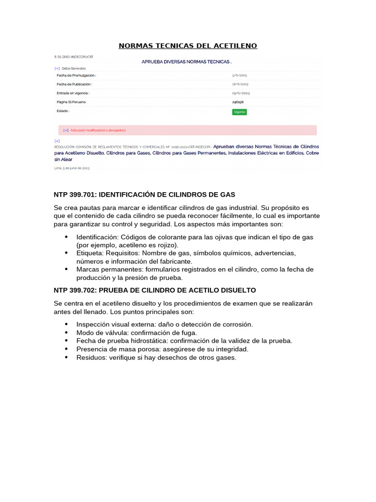 Normas Tecnicas Del Acetileno | PDF