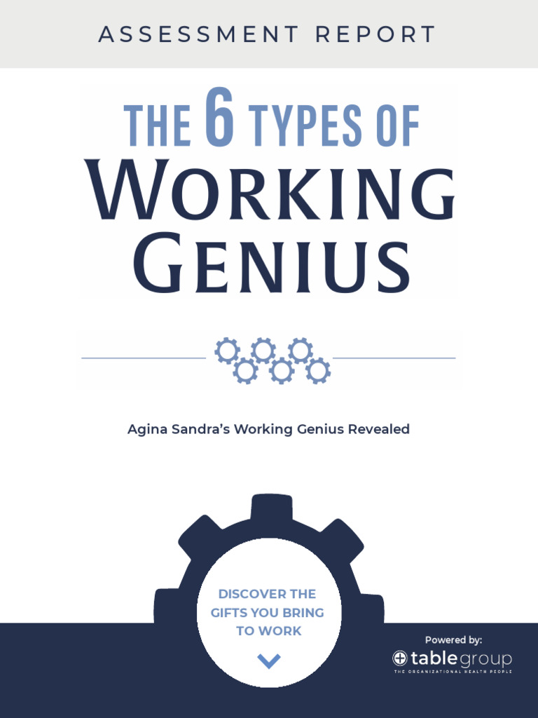The Six Types of Working Genius Assessment Report | PDF | Thought | Genius