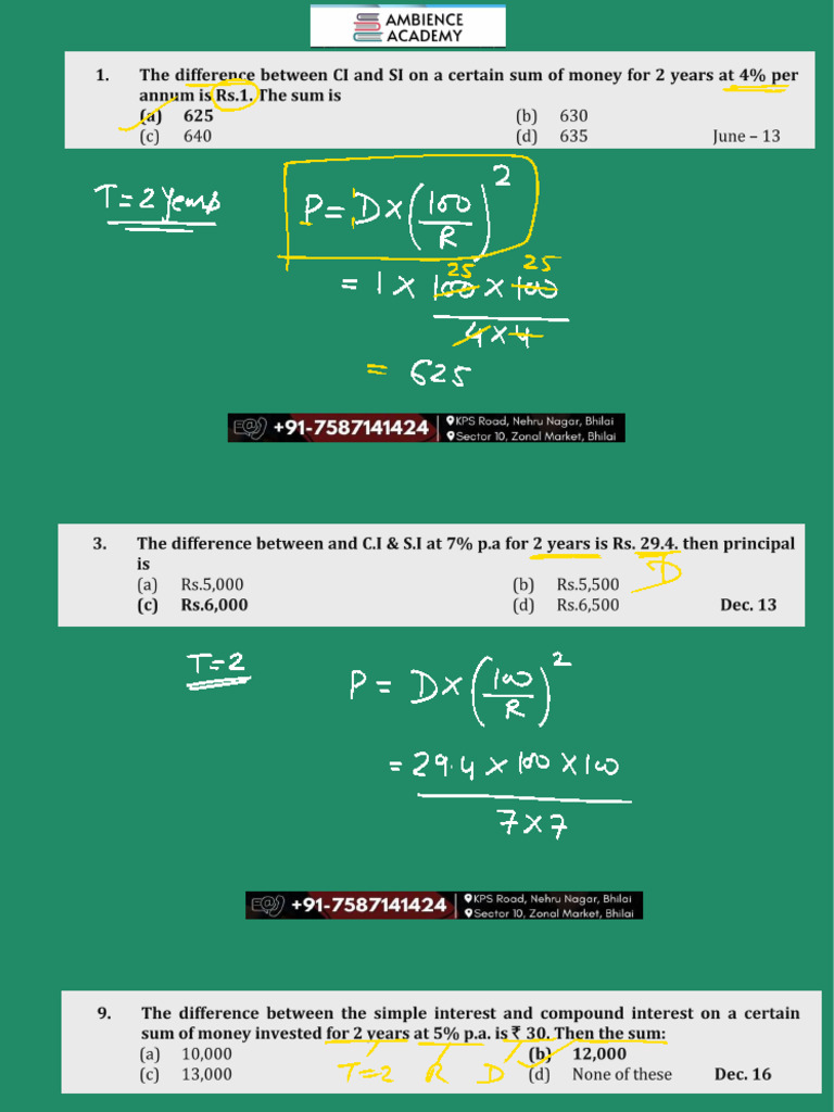 CPT CA Foundation Maths 10 Years Paper Solution CH COMPOUND INTEREST | PDF