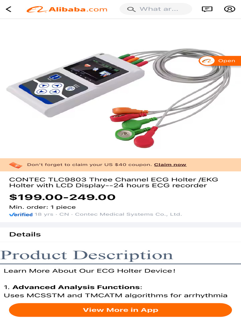 CONTEC TLC9803 Three Channel ECG Holter EKG Holter With LCD Display ...