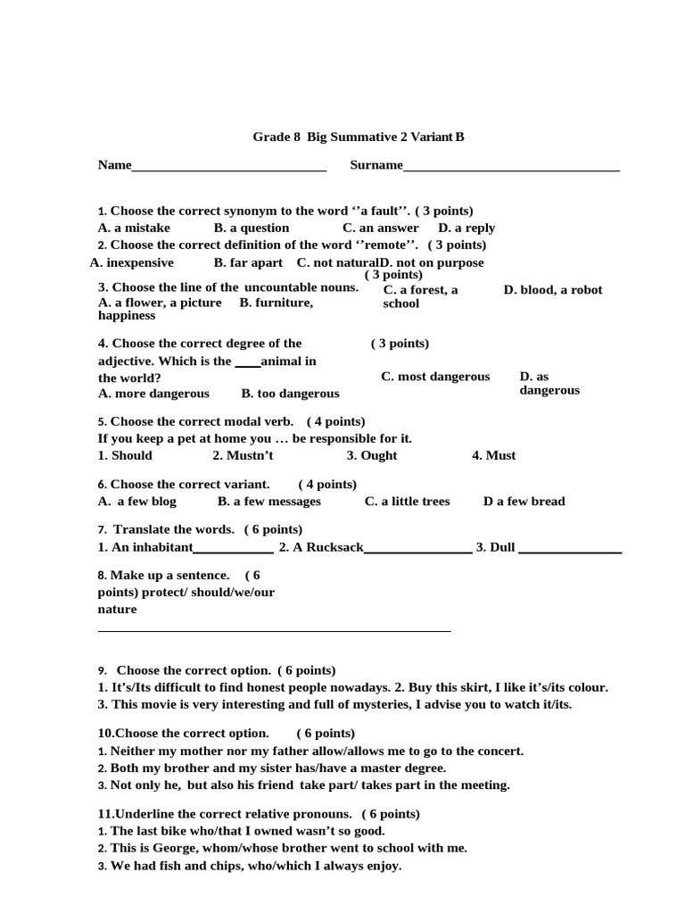 Grade 8 Big Summative 2. Variant B | PDF | Linguistics | Linguistic ...