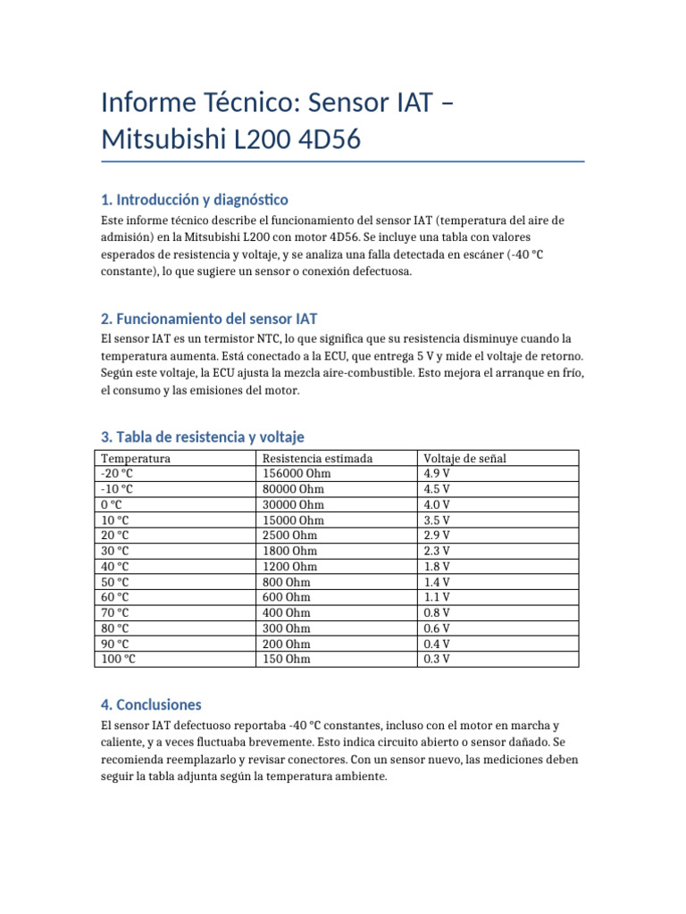 Informe Sensor Iat L200 4d56 Pdf