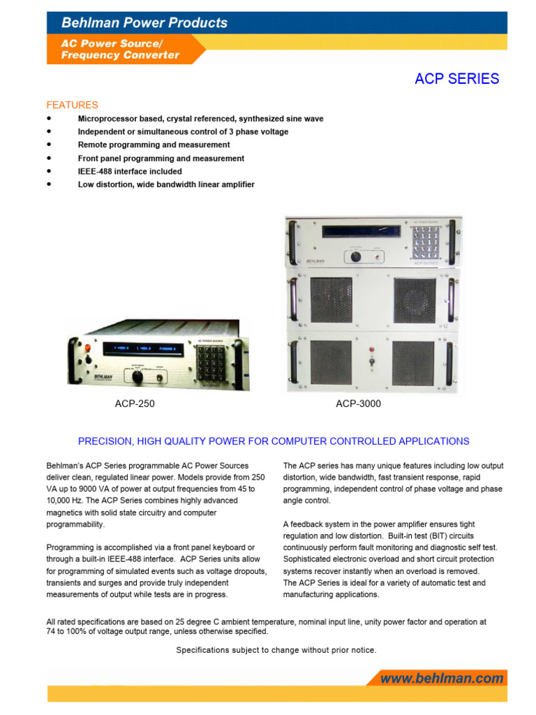 Behlman ACP Series Programmable Power Sources | PDF | Amplifier ...