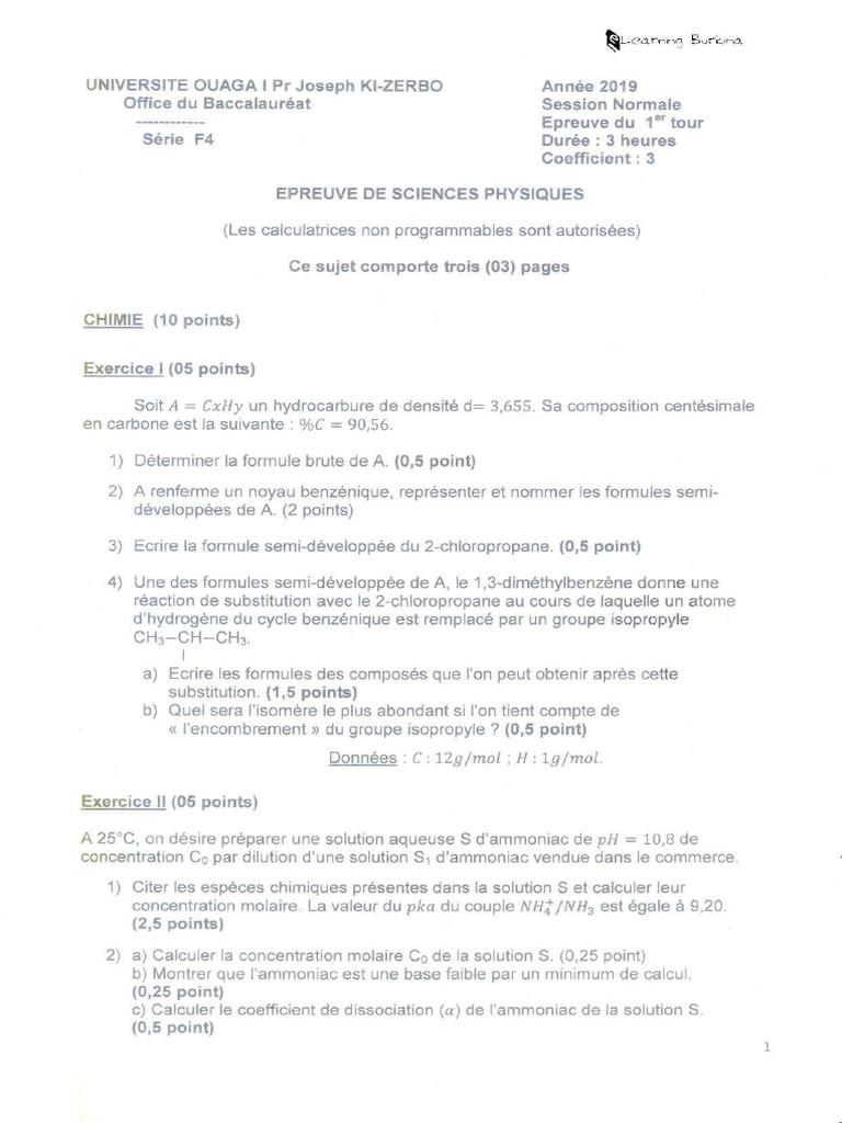 BAC2019 1ertour F4 PhysiqueChimie | PDF