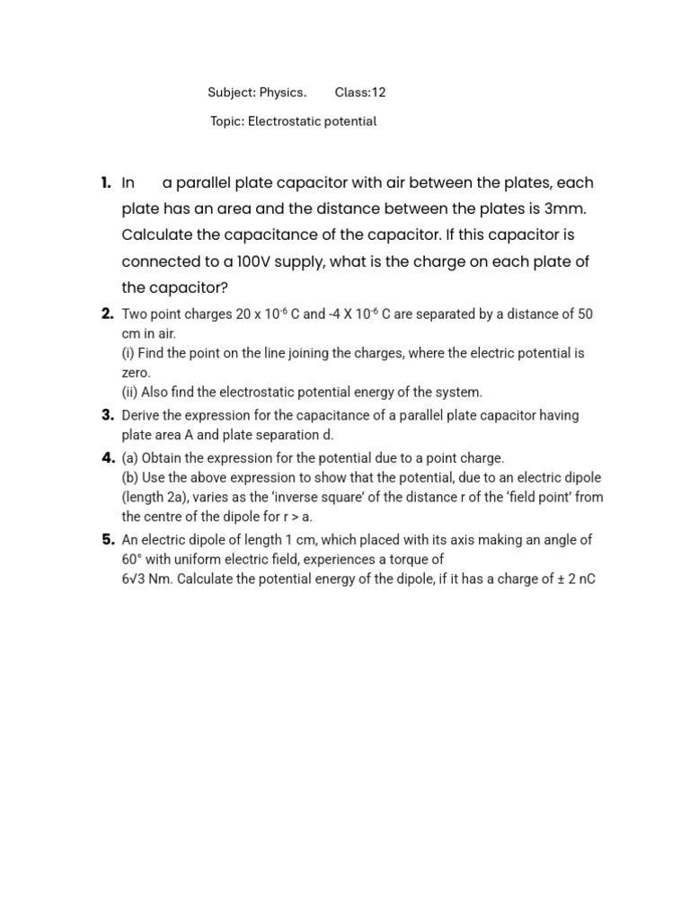 Physics Class 12 Daily Practice Questions | PDF