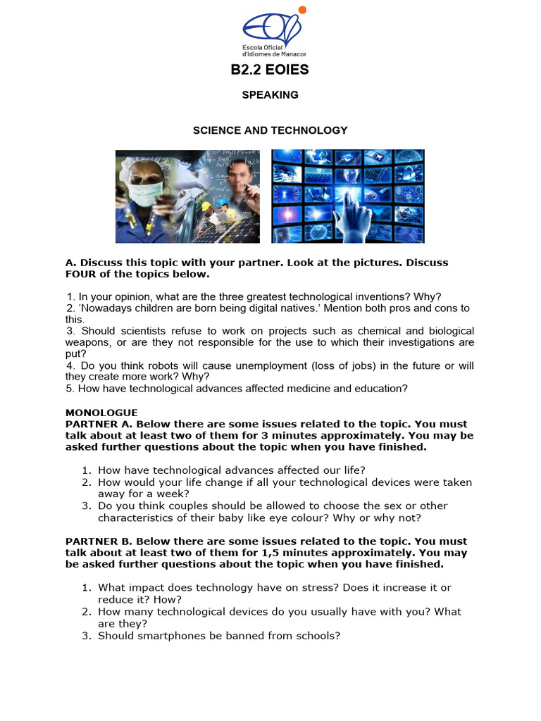 B2.2 - Speaking - Science and Technology | PDF