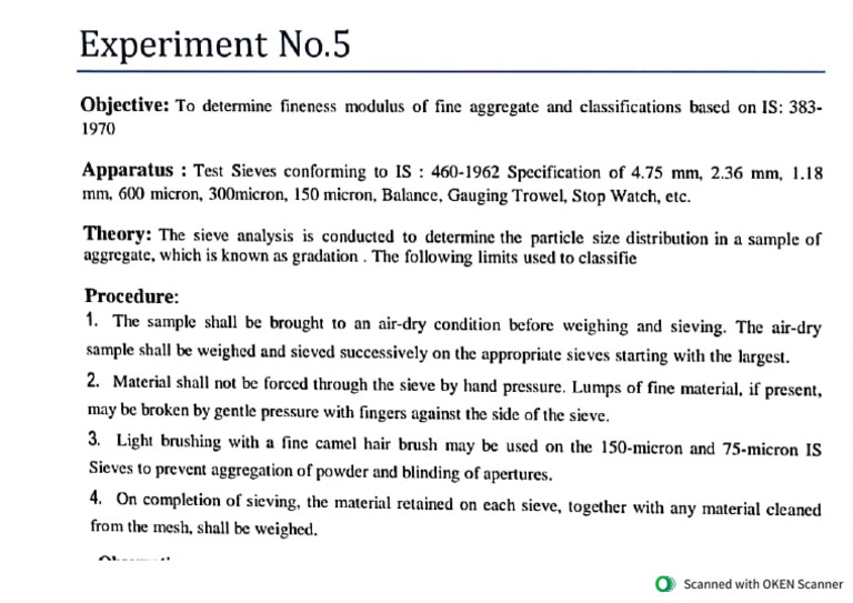 Fineness Modulus of Fine Aggregate | PDF