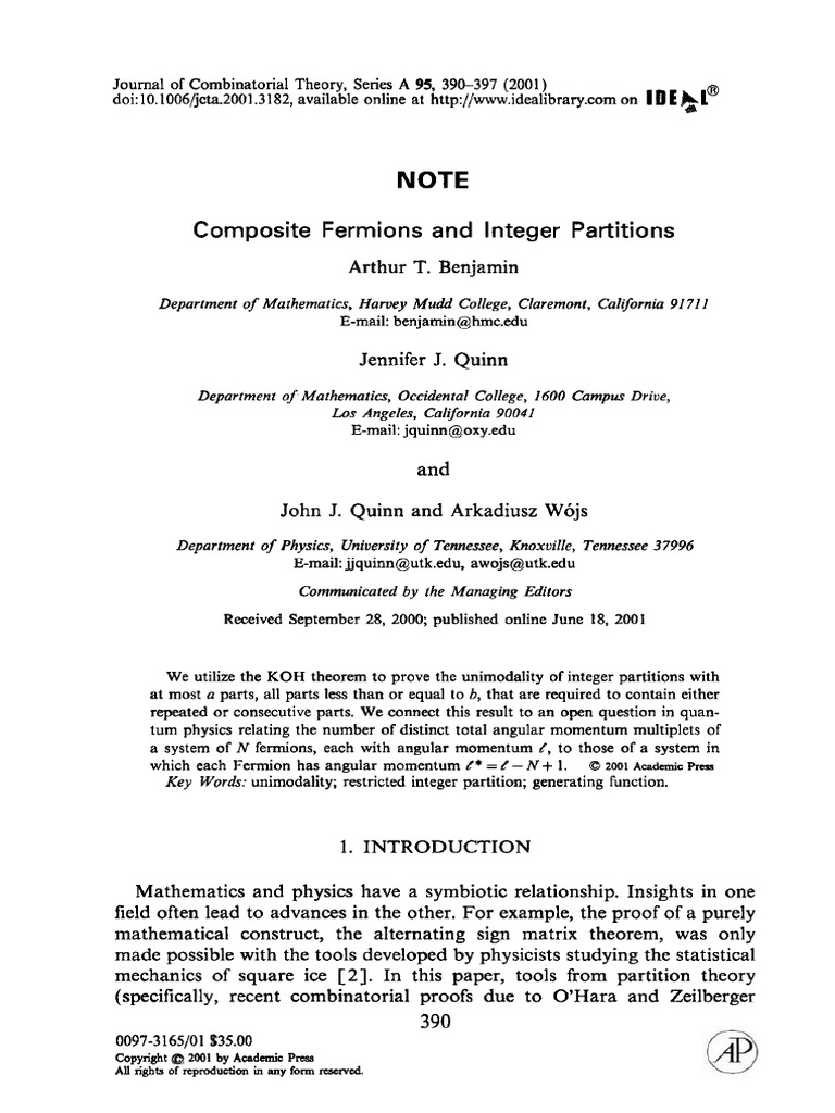Composite Fermions and Integer Partitions | PDF | Electron | Mathematics