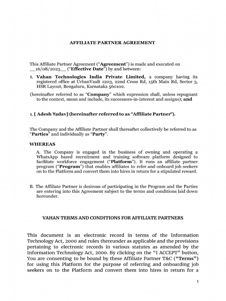 Vahan Agreement | PDF