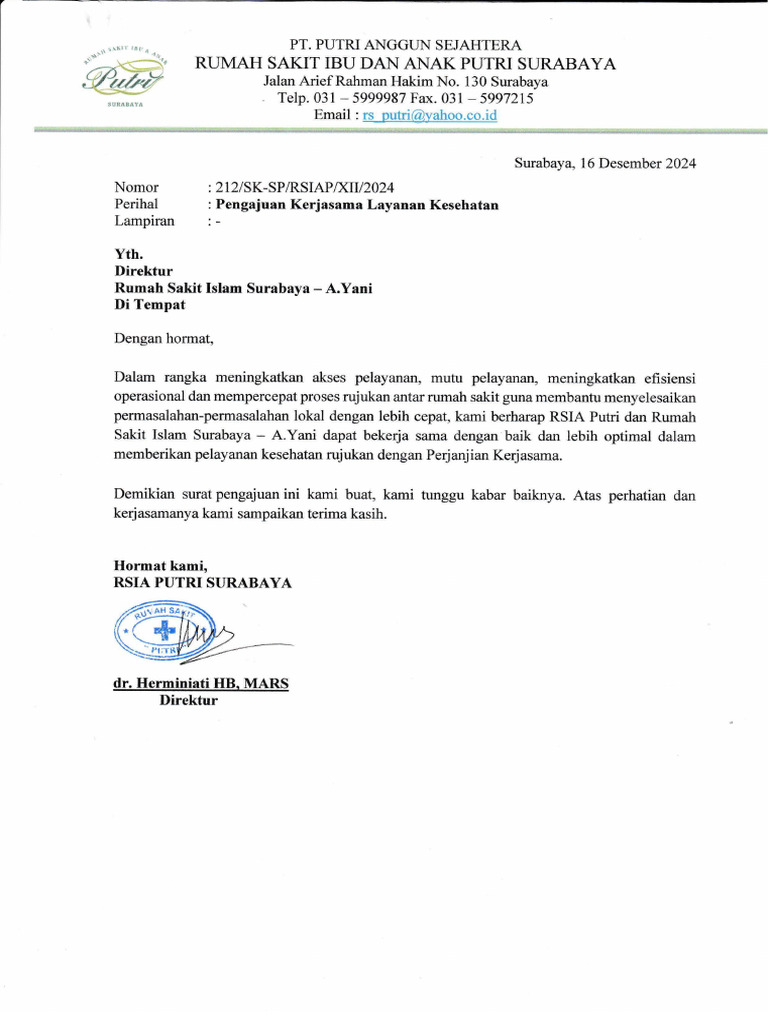 Surat Pengajuan Kerjasama Format PDF | PDF