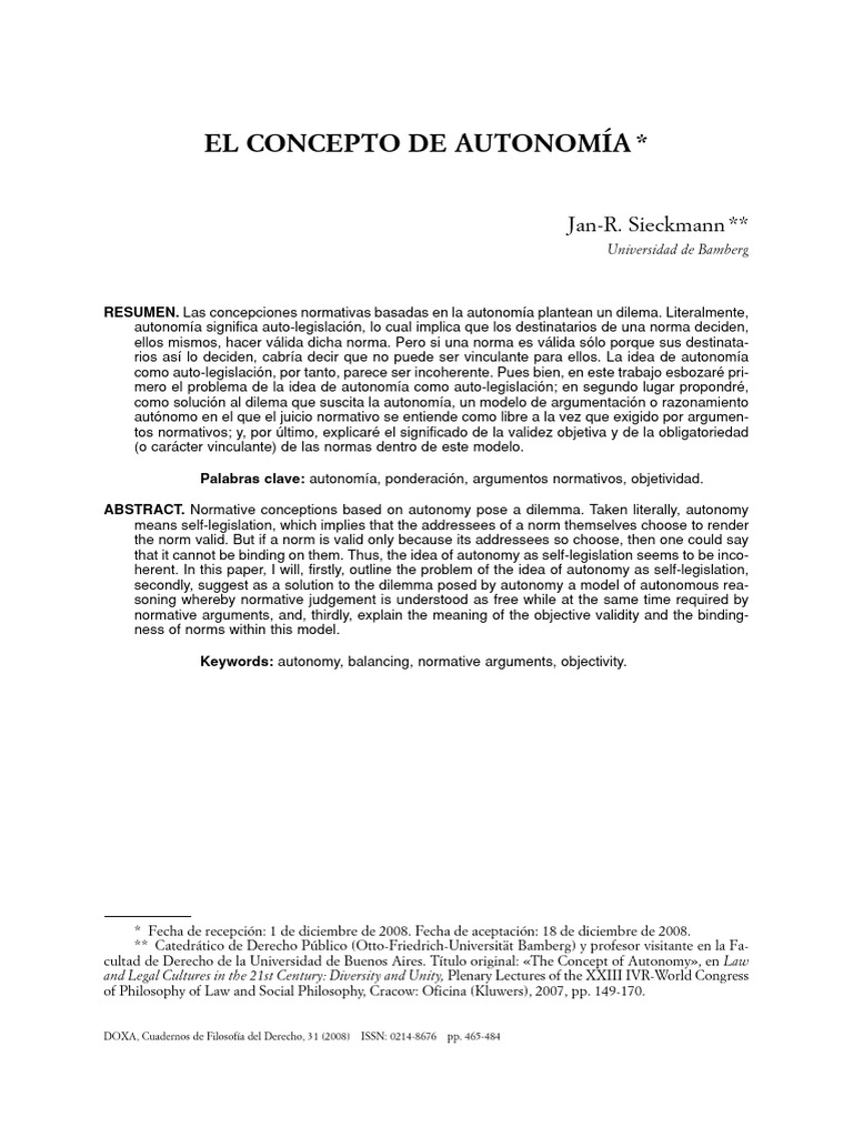 El Concepto de Autonomia | PDF | Autonomía | Immanuel Kant