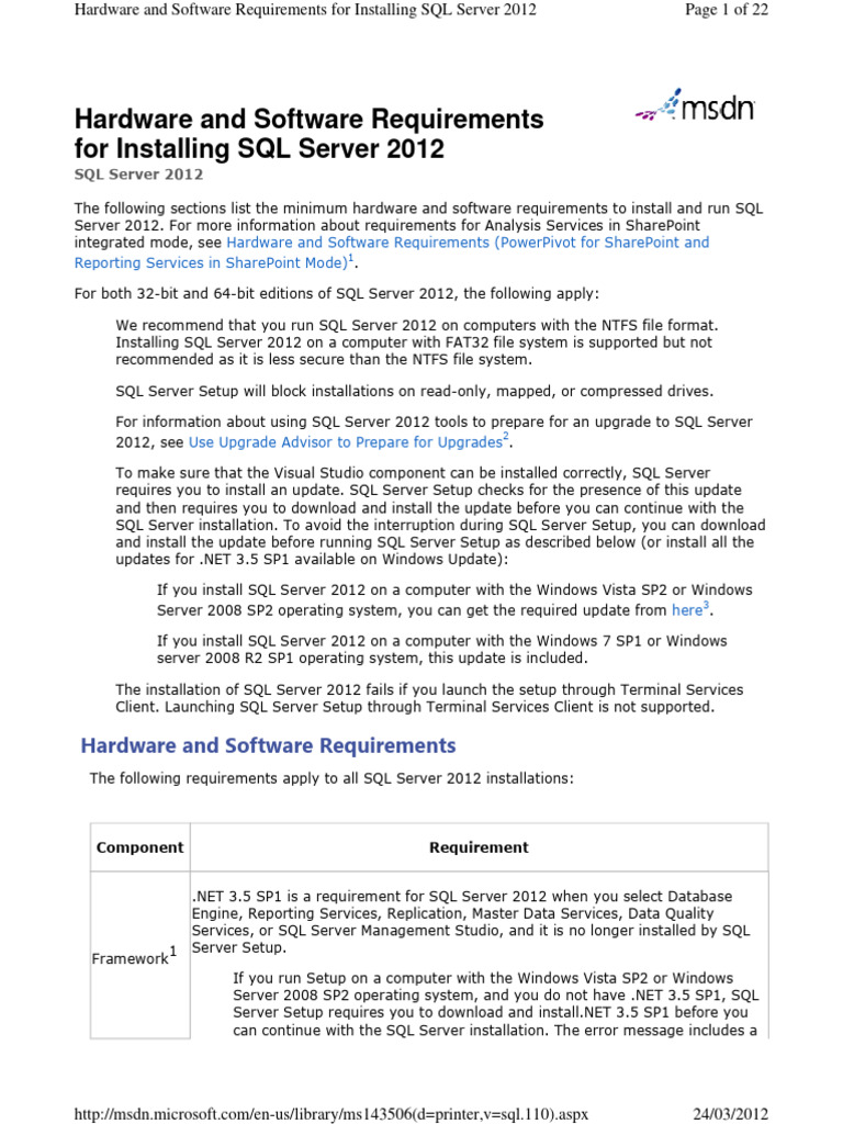 SQL Server 2012 Installation Requirements | PDF | 64 Bit Computing ...