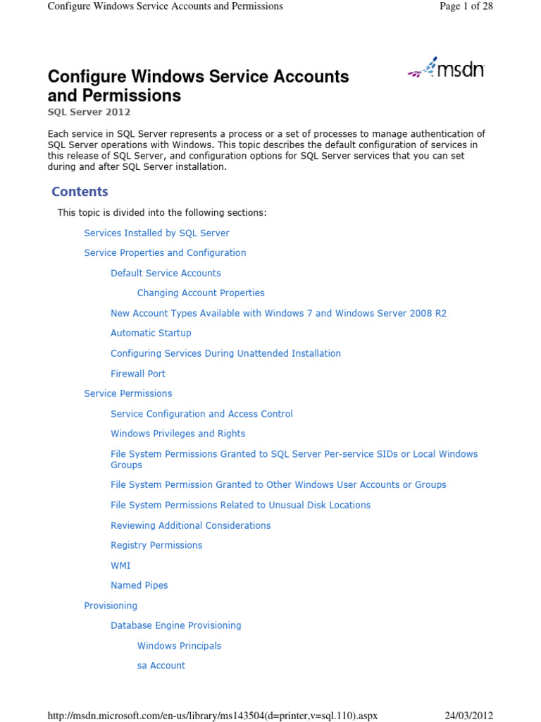 02 Installation ServiceAccountsAndPermissions | PDF | Microsoft Sql ...
