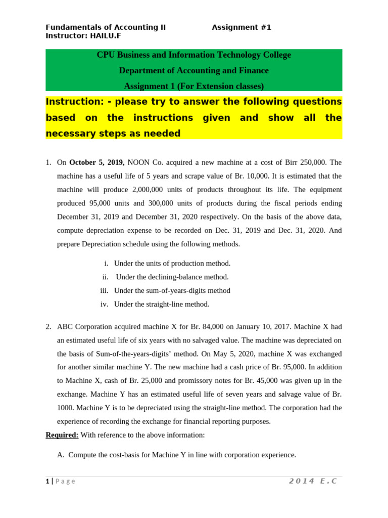 Assignment 1 Extension Classes CPU | PDF | Depreciation | Book Value
