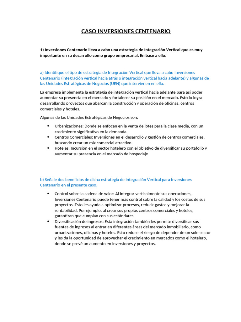 Caso Inversiones Centenario | PDF | Hotel | Inversiones