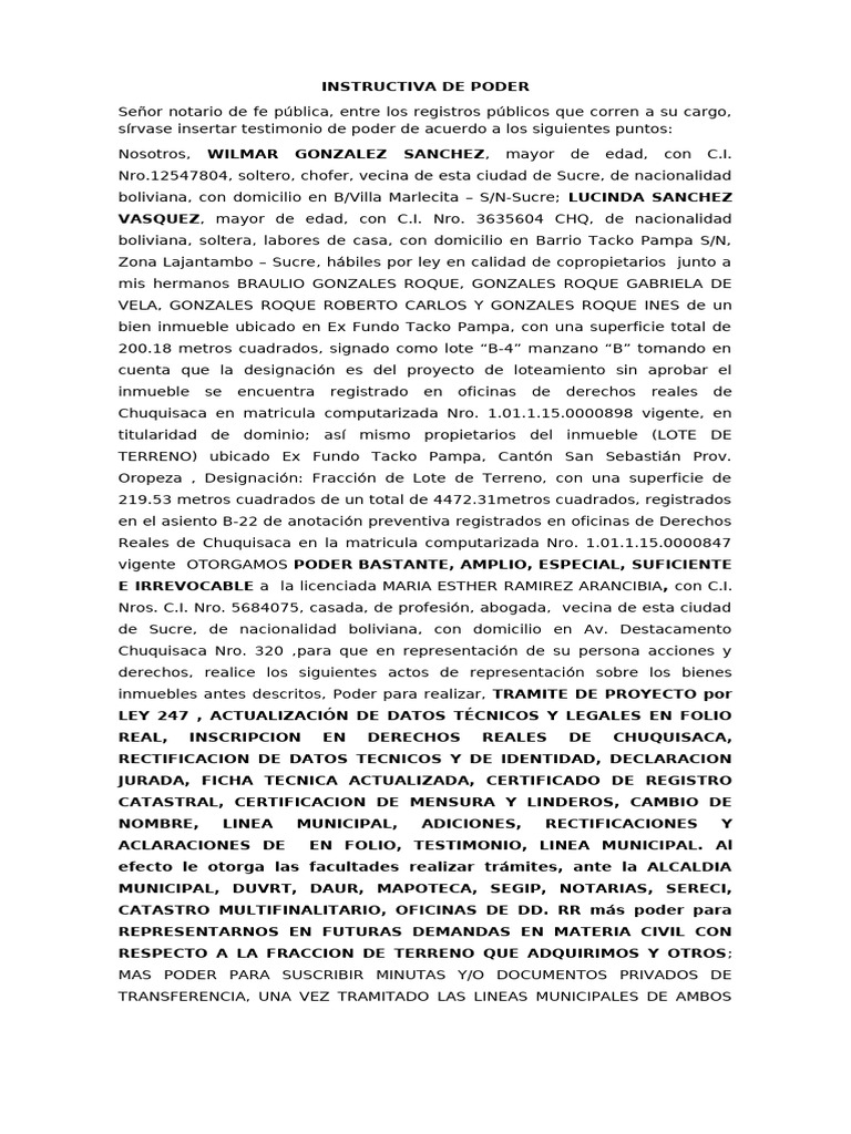 INSTRUCTIVA DE PODER Campero | PDF | Derecho Civil (Common Law) | Ley común