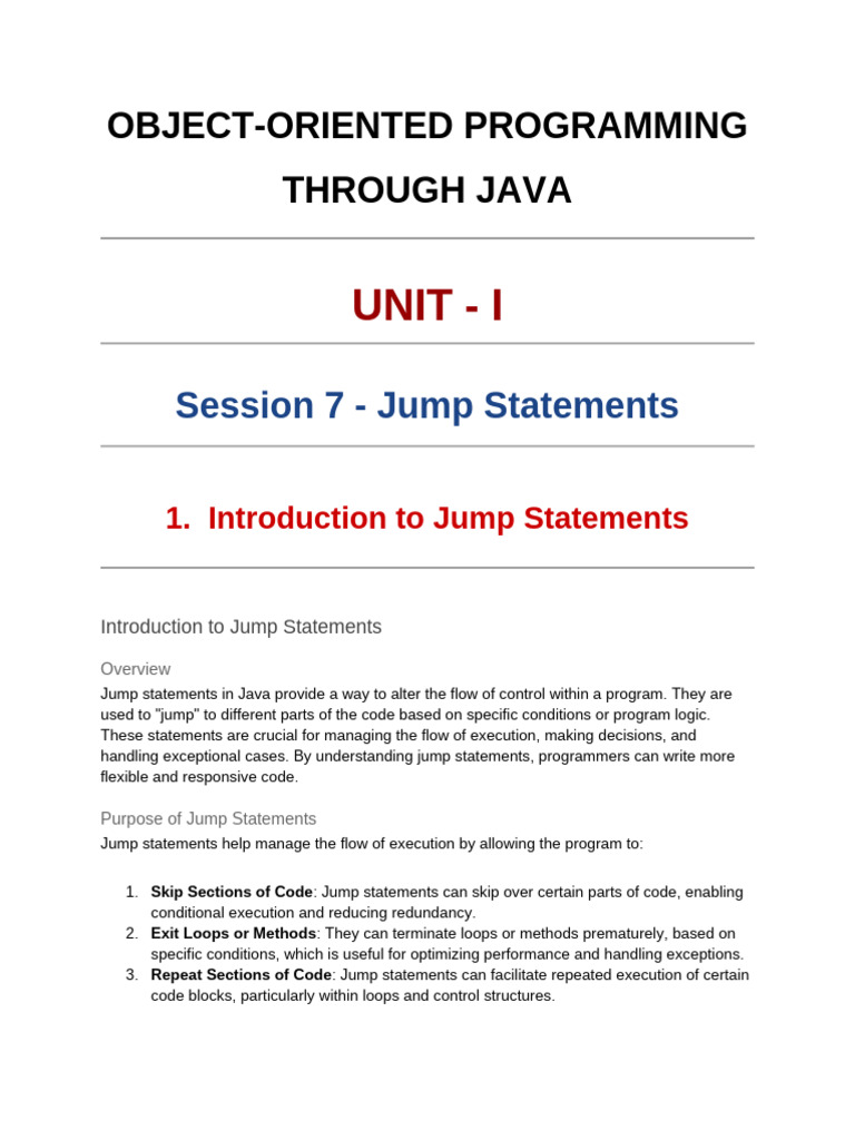 Session 7 - Jump Statements | PDF | Control Flow | Computer Programming