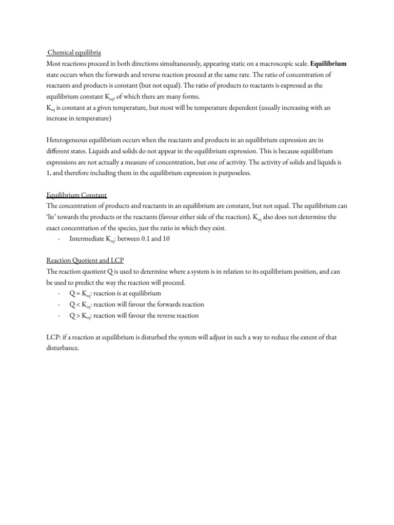 Chem1001 Lecture 7 - Equilibrium | PDF