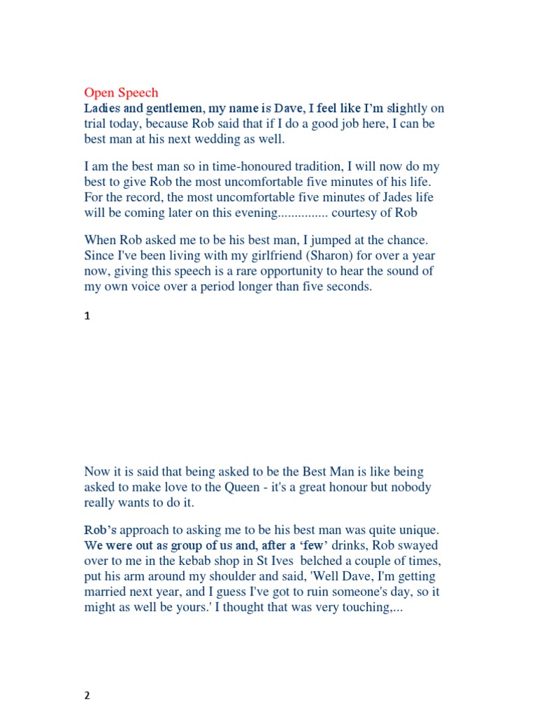 Rob Best Man Speech | PDF | Groomsman | Wedding