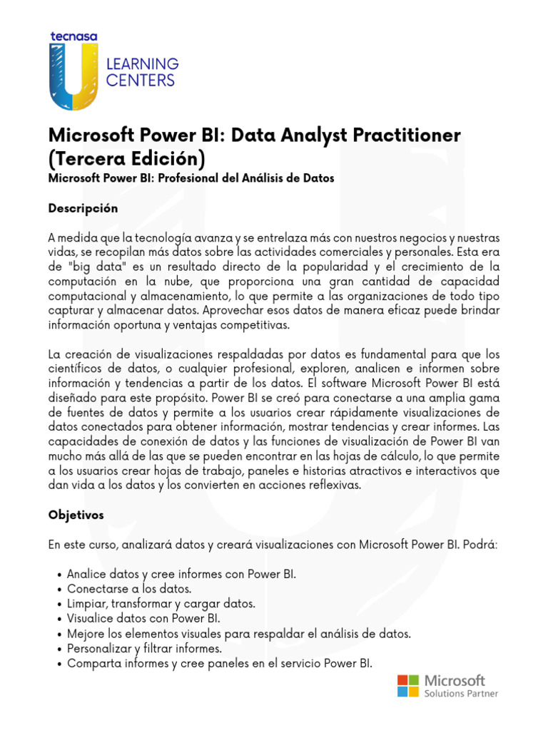 Microsoft Power BI Data Analyst Practitioner | PDF | Datos | Microsoft