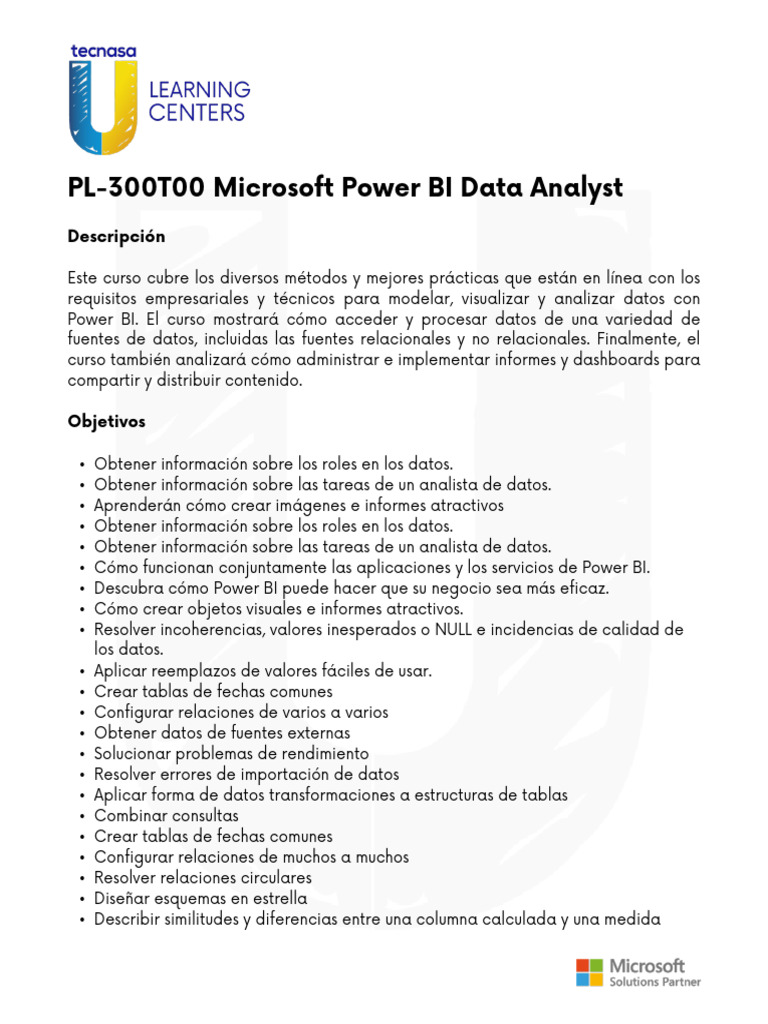PL-300T00 Microsoft Power BI Data Analyst | PDF | Datos | Aplicación movil