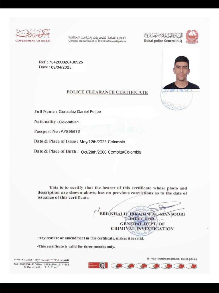 UAE Document of Clearence Police Example | PDF